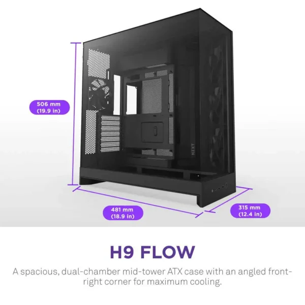 NZXT H9 Flow Dual Chamber Mid Tower ATX Airflow Cabinet Black (CM-H92FB-01)