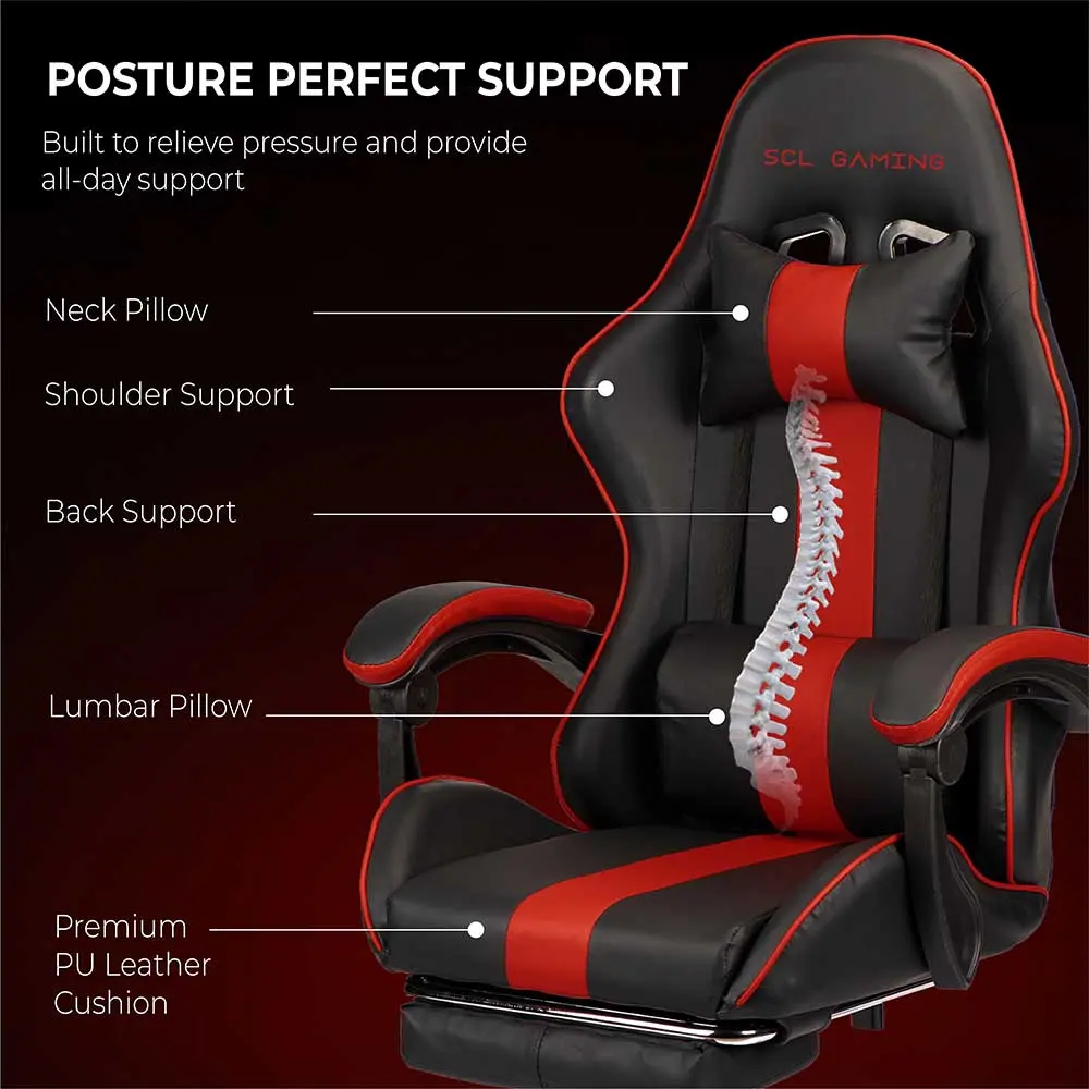 Super BSK 1.0 Gaming Chair With Footrest Red | SCL Gaming
